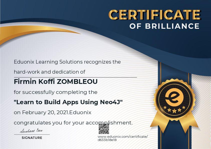 Completion certificate for Learn to Build Apps Using Neo4J
