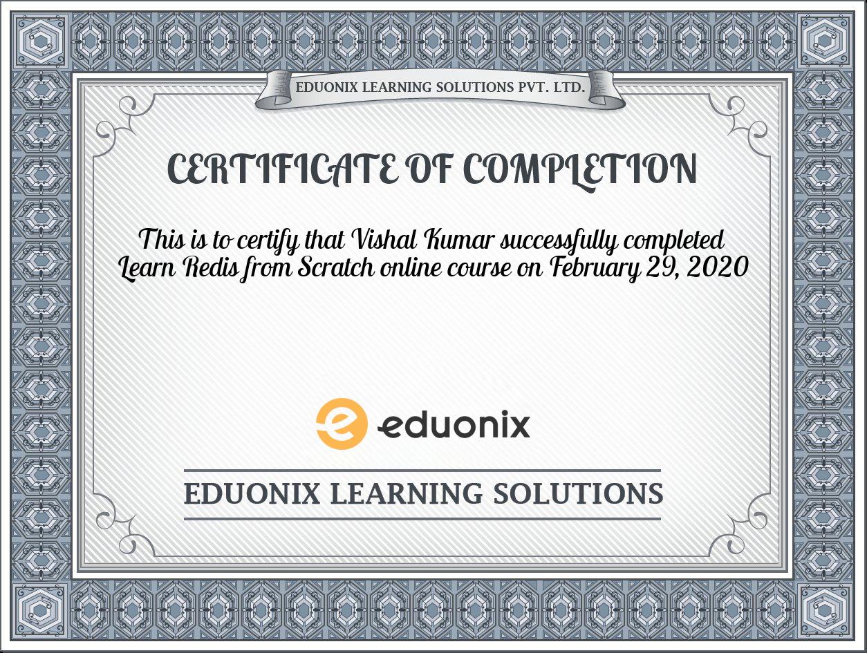 Completion certificate for Learn Redis from Scratch