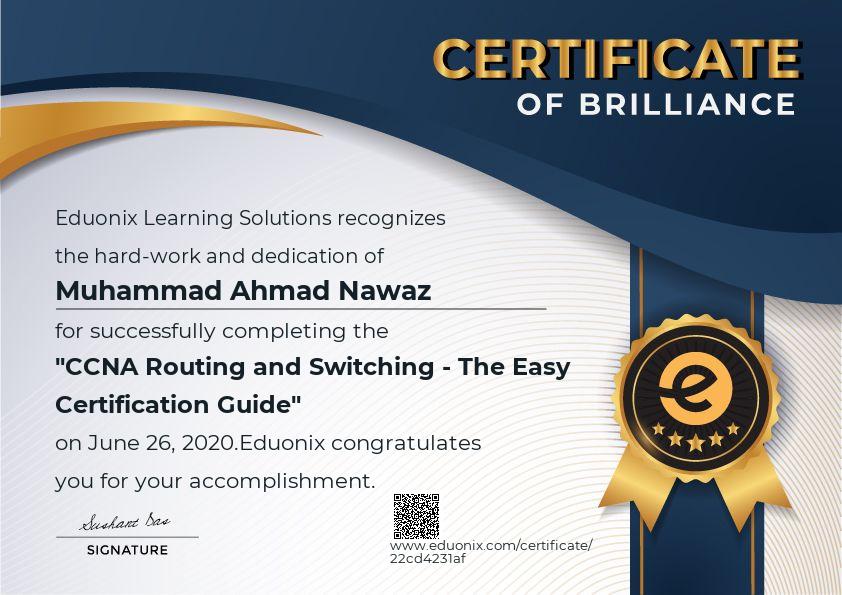Completion certificate for CCNA Routing and Switching - The Easy Certification Guide
