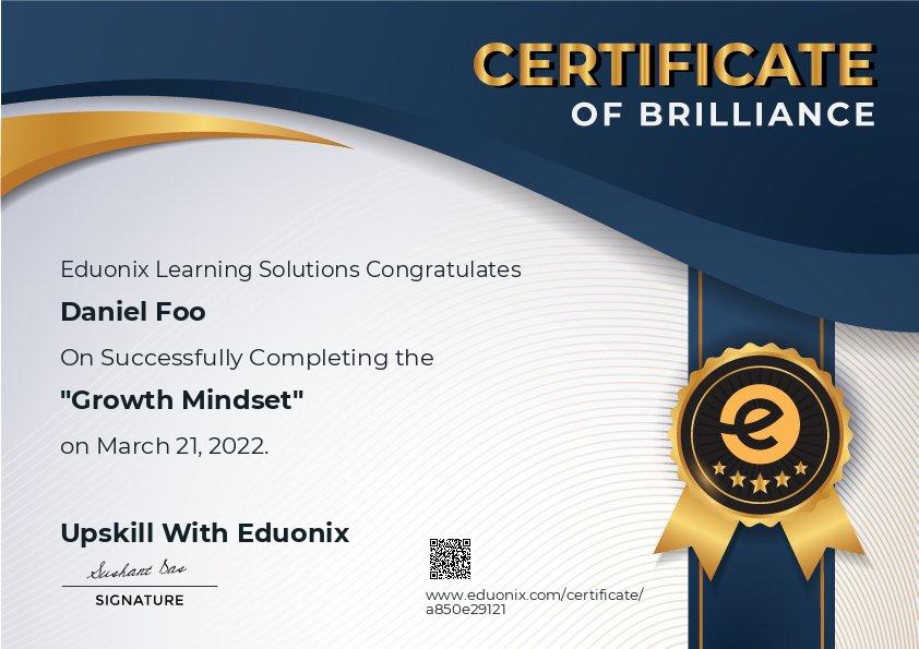 Completion certificate for Growth Mindset
