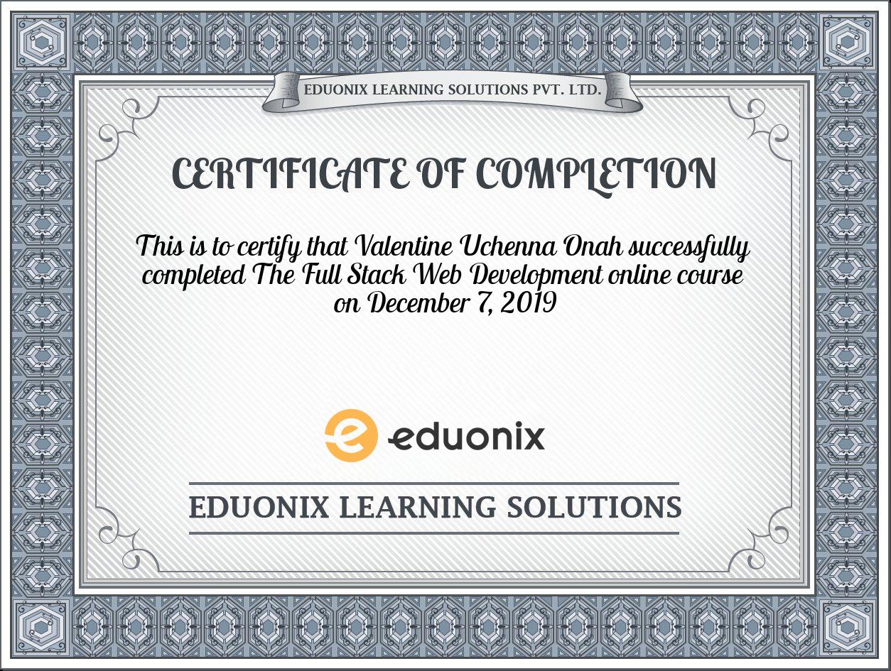 Completion certificate for The Full Stack Web Development