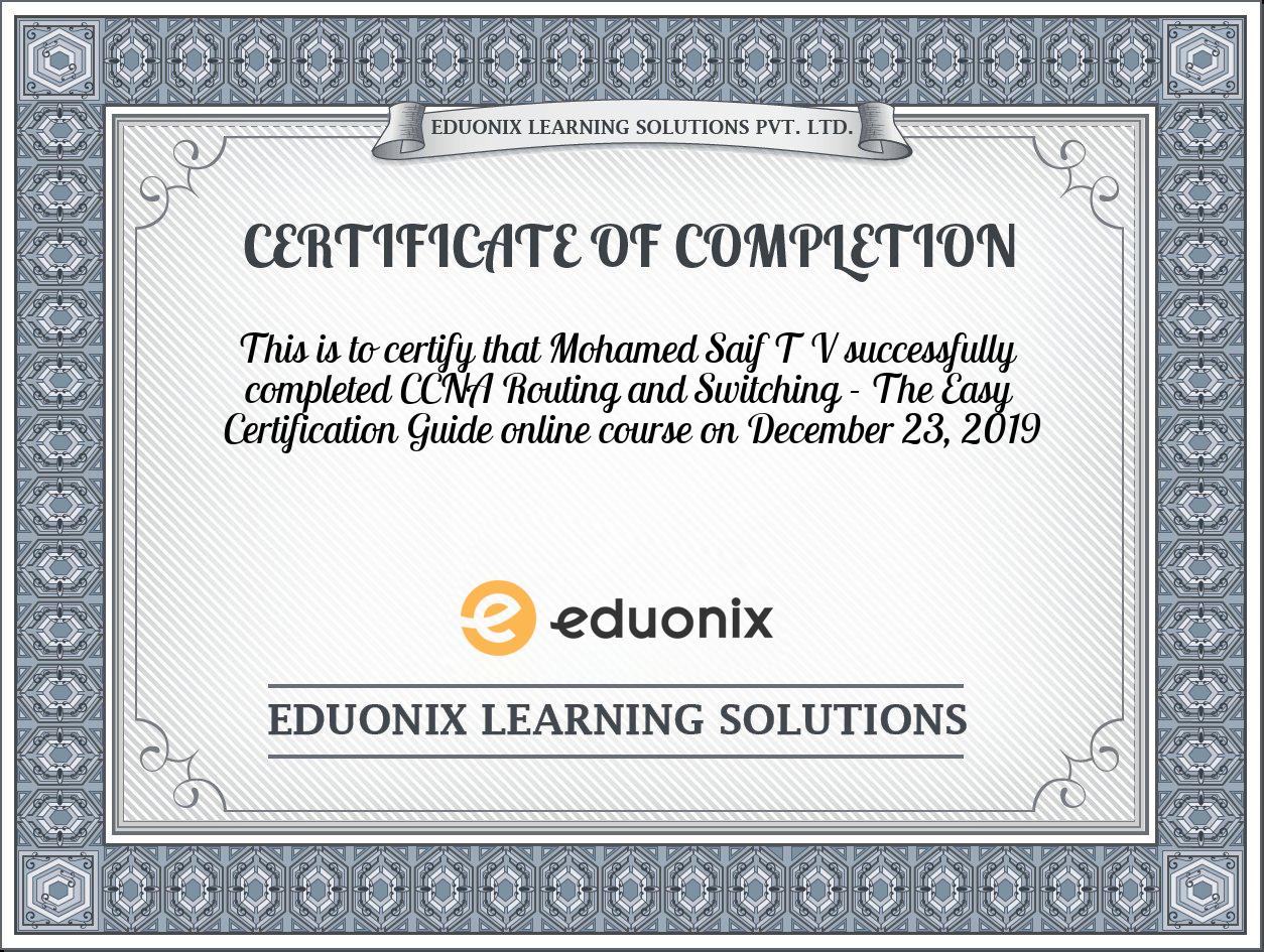 Completion certificate for CCNA Routing and Switching - The Easy ...