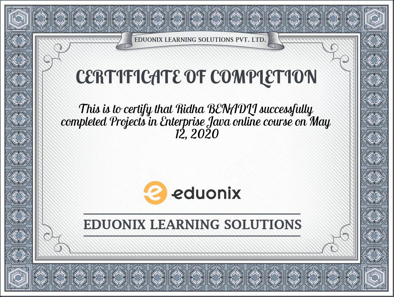 Completion certificate for Projects in Enterprise Java