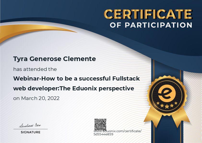 Completion certificate for Webinar-How to be a successful Fullstack web ...