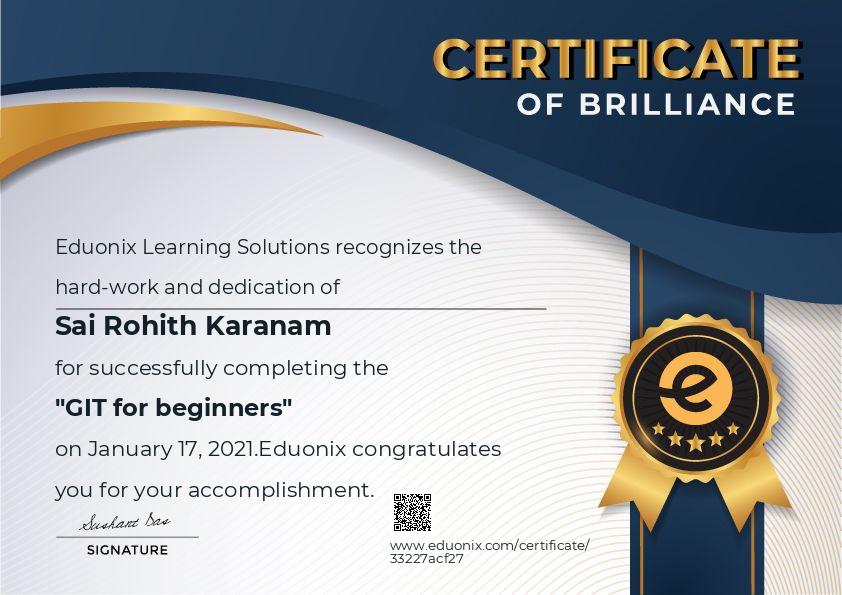 Completion certificate for GIT for beginners