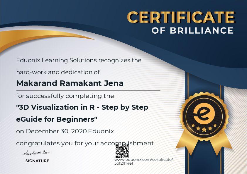 Completion certificate for 3D Visualization in R - Step by Step eGuide ...