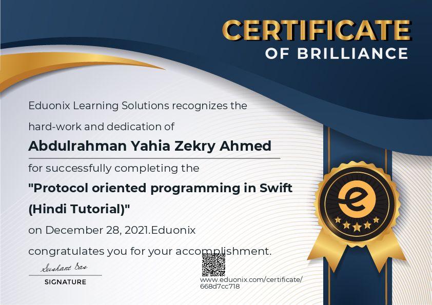 Completion certificate for Protocol oriented programming in Swift ...