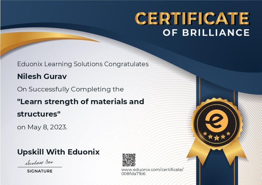 Completion certificate for Learn strength of materials and structures