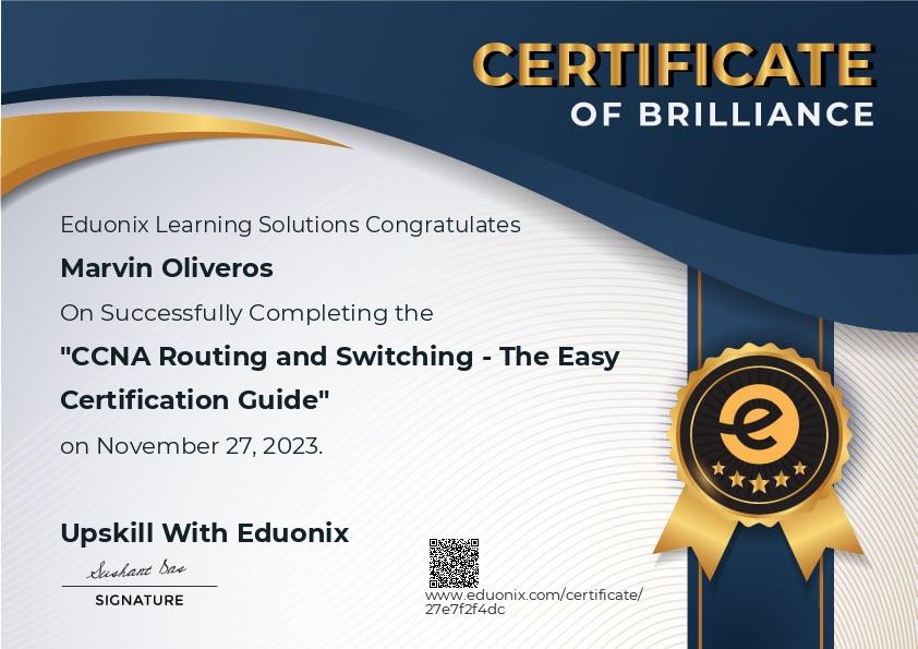 Completion certificate for CCNA Routing and Switching - The Easy ...